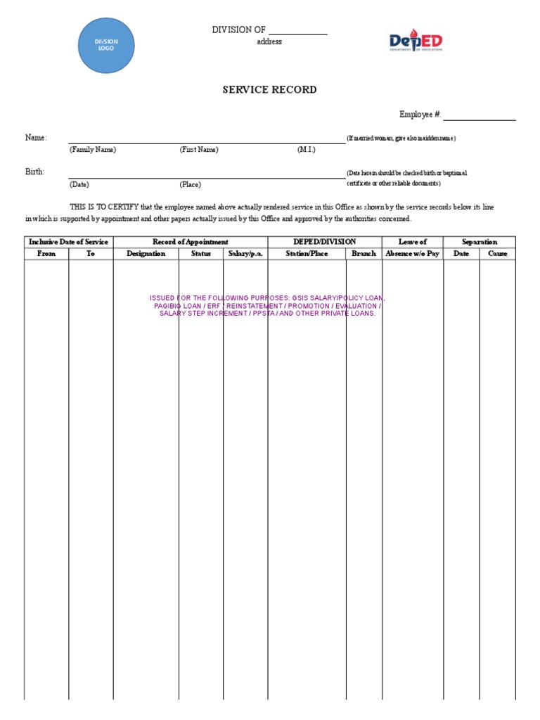 Employee Service Record Template | PDF