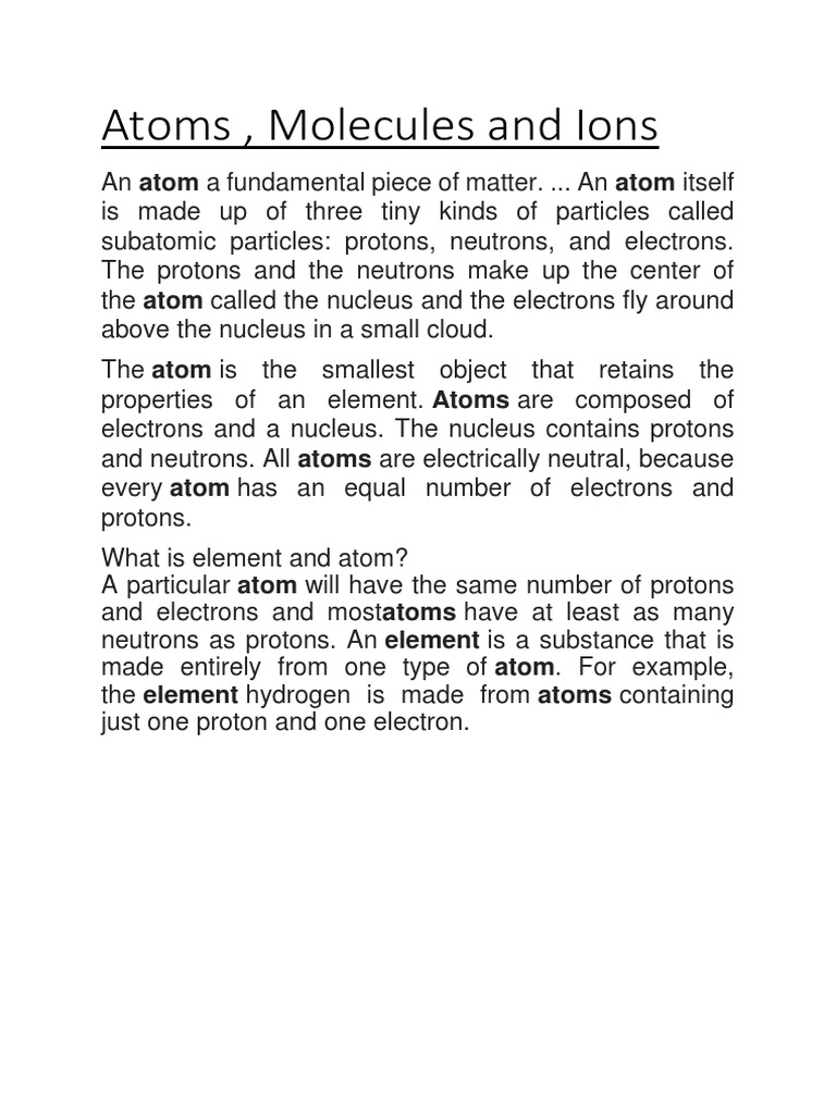 Atoms, Molecules and Ions | PDF | Atoms | Electron