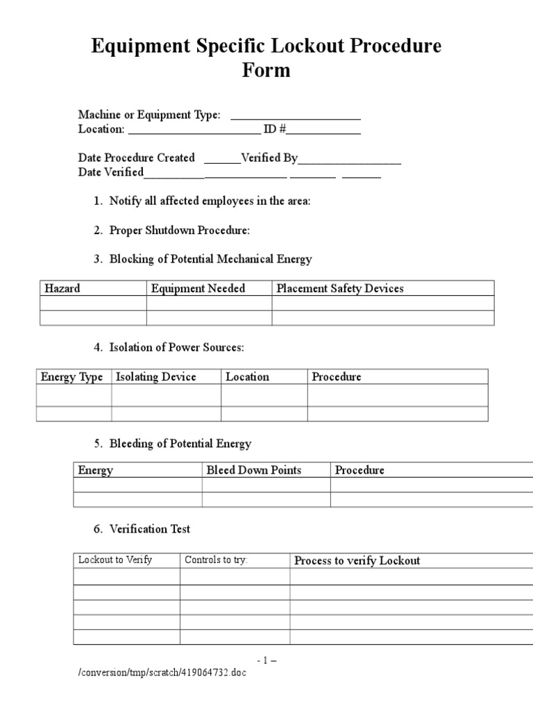 Lockout Procedure Blank Form | PDF