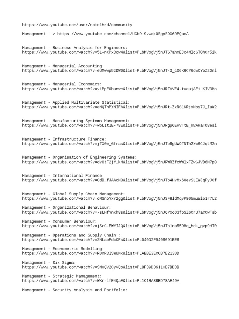 YouTube Video Lectures | Download Free PDF | System | Strategic Management