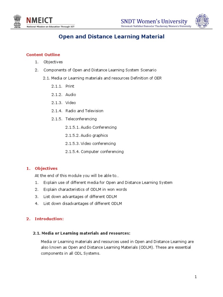 Revised - Open and Distance Learning Material - Note PDF | PDF | Video ...