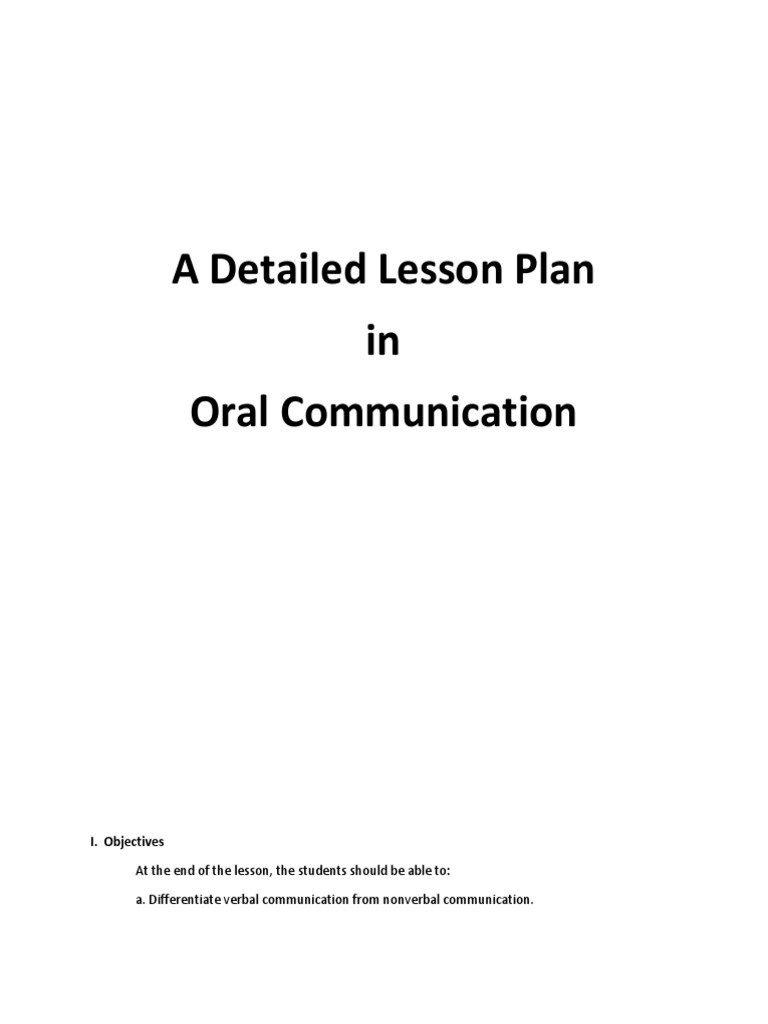 Oral Communication Lesson Plan | PDF | Nonverbal Communication | Lesson ...