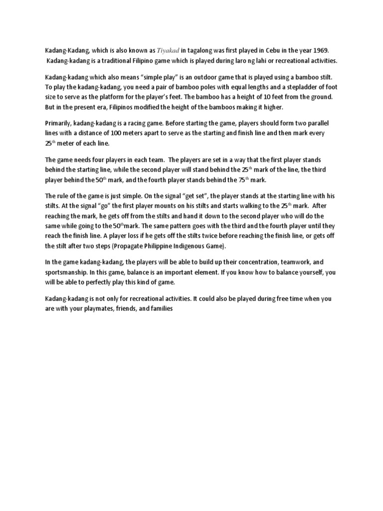 Traditional Filipino Bamboo Stilt Racing Game "Kadang-Kadang | PDF ...