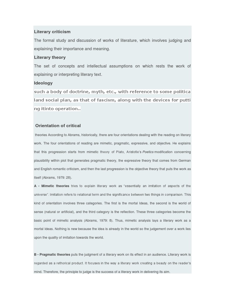 Orientation of Critical Theories: An Overview of Mimetic, Pragmatic ...