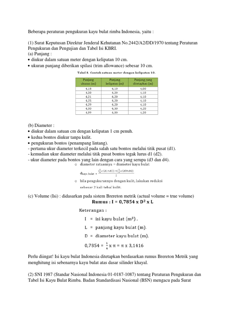 Beberapa Peraturan Pengukuran Kayu Bulat Rimba Indonesia | PDF