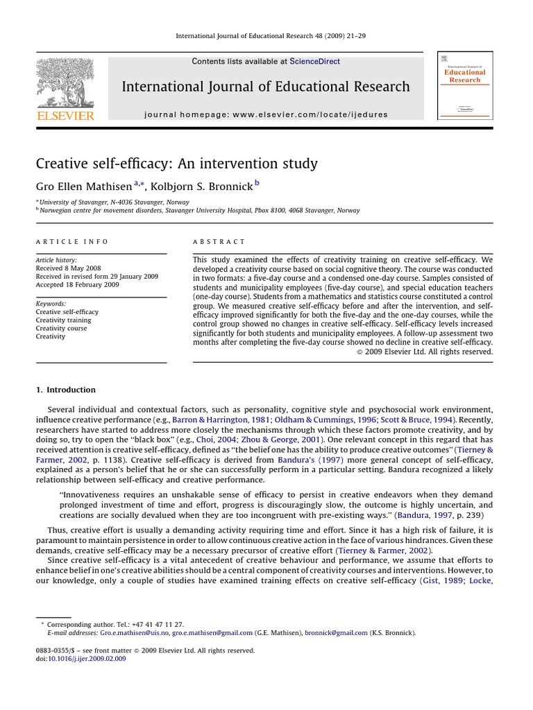 Creative Self Efficacy Pdf Self Efficacy Creativity