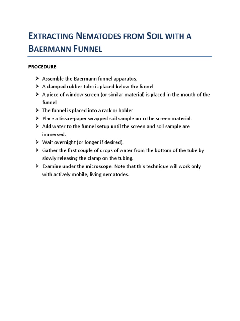 Baermann Funnel Procedure for Extracting Nematodes from Soil | PDF ...