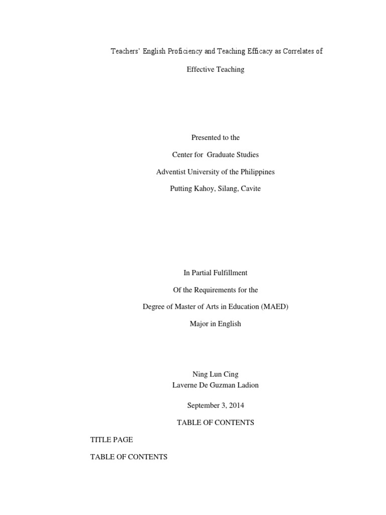 English Proficiency and Teaching Efficacy | PDF | Self Efficacy | Teachers