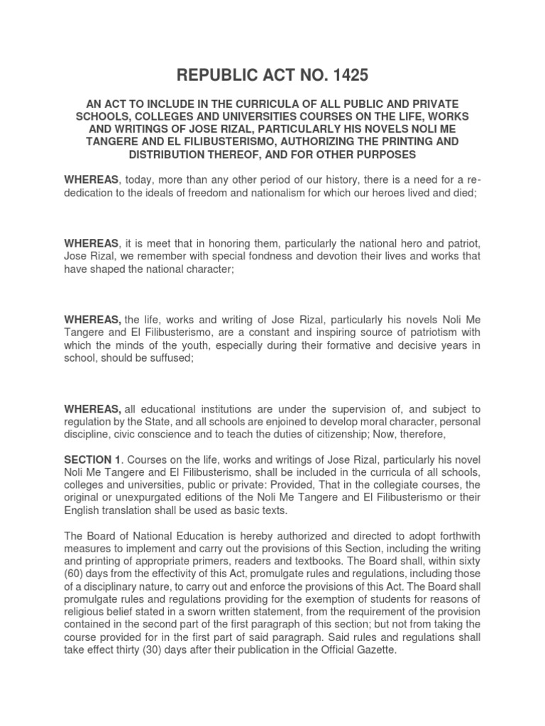 Republic Act No 1425 | PDF | Virtue | Government Information