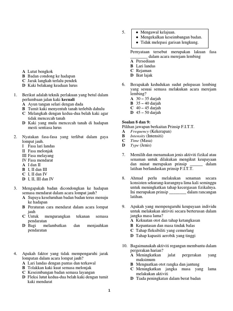 Soalan PJK Tingkatan 2 Ujian 1 2018 KSSM | PDF
