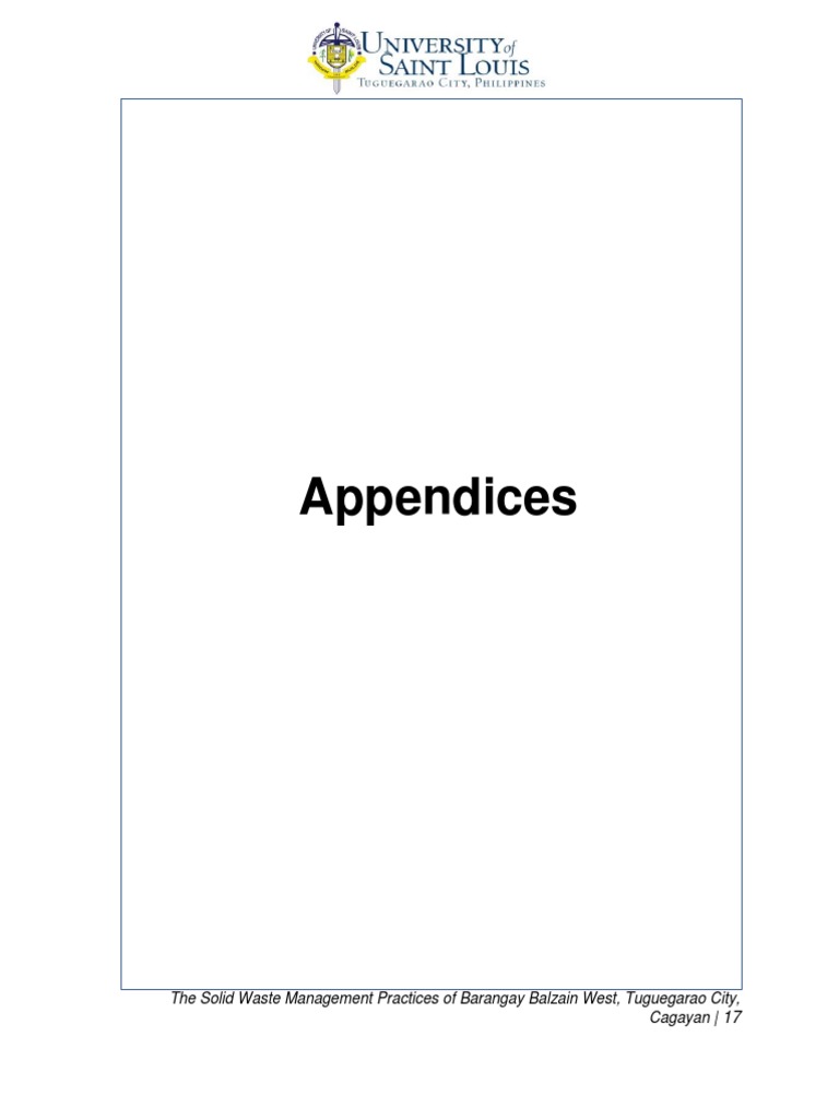 Appendices | PDF | Waste Management | Survey Methodology