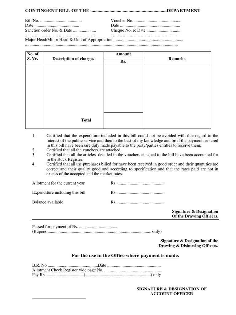 Contigent Bill | PDF | Cheque | Voucher
