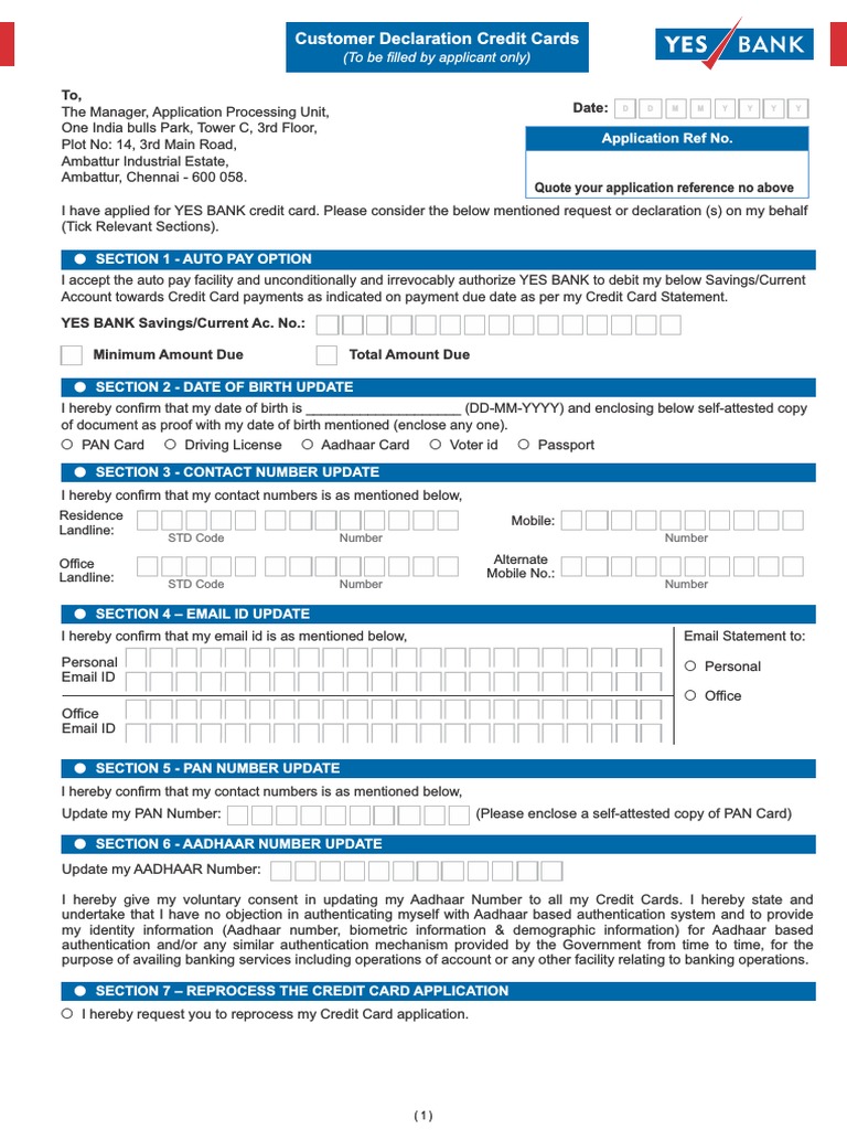 YES BANK Credit Card Update Form | PDF | Personal Identification Number ...