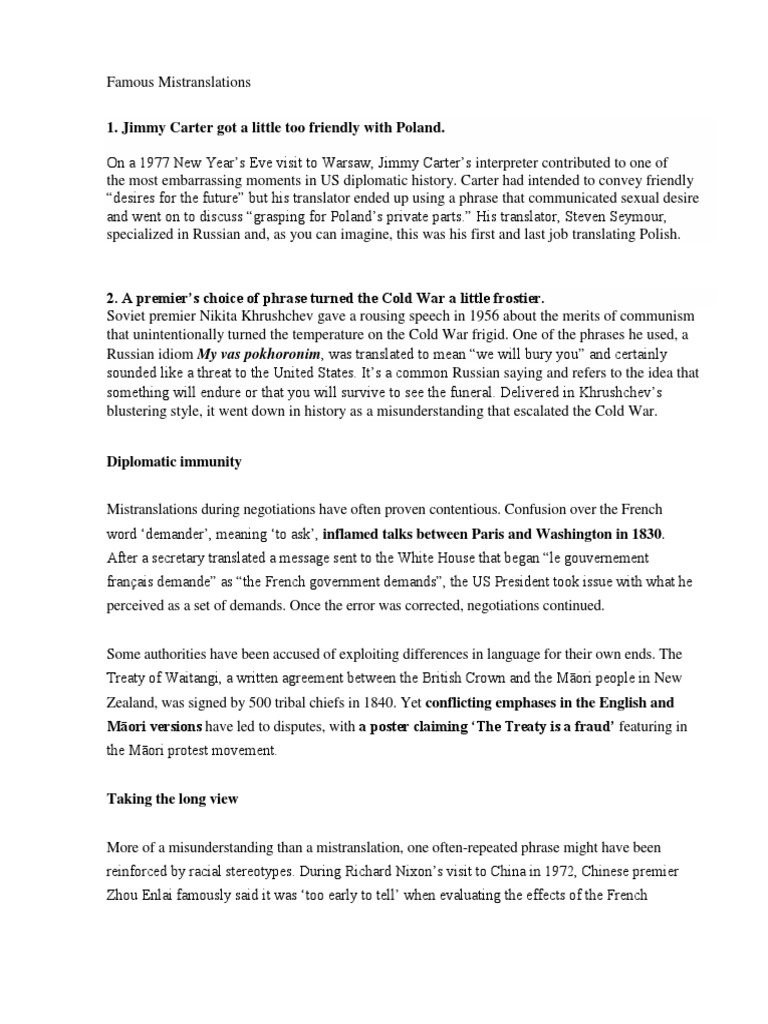 Famous Mistranslations in History | Download Free PDF | Diplomacy ...