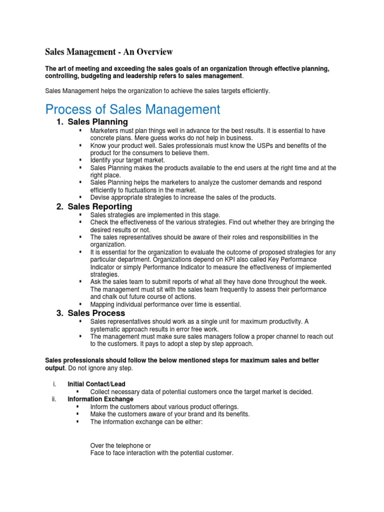 A Comprehensive Overview of Effective Sales Management Strategies and ...