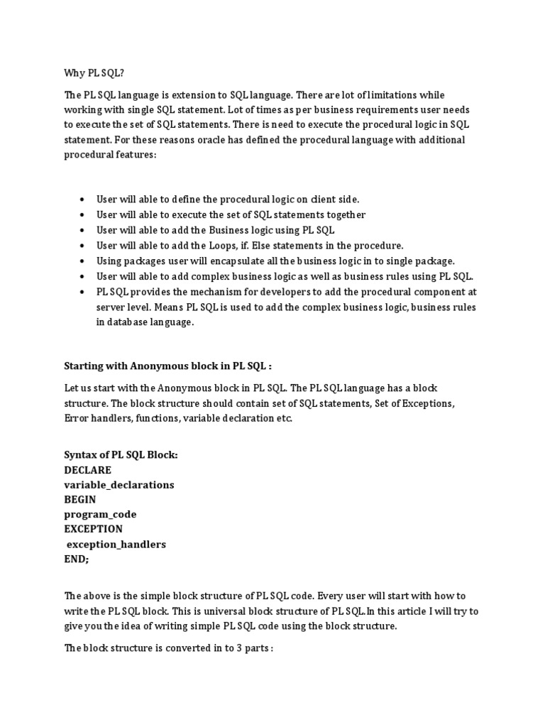 Starting With Anonymous Block in PL SQL | Download Free PDF | Pl/Sql | Parameter (Computer ...