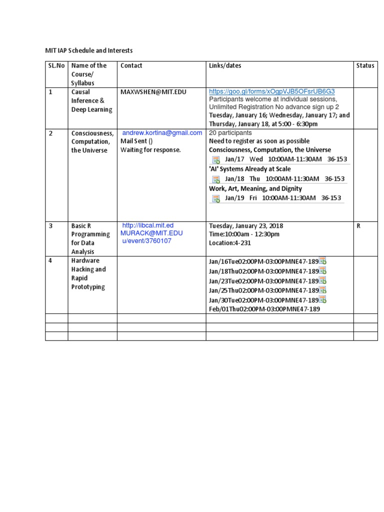 MIT IAP Schedule and Interests | PDF