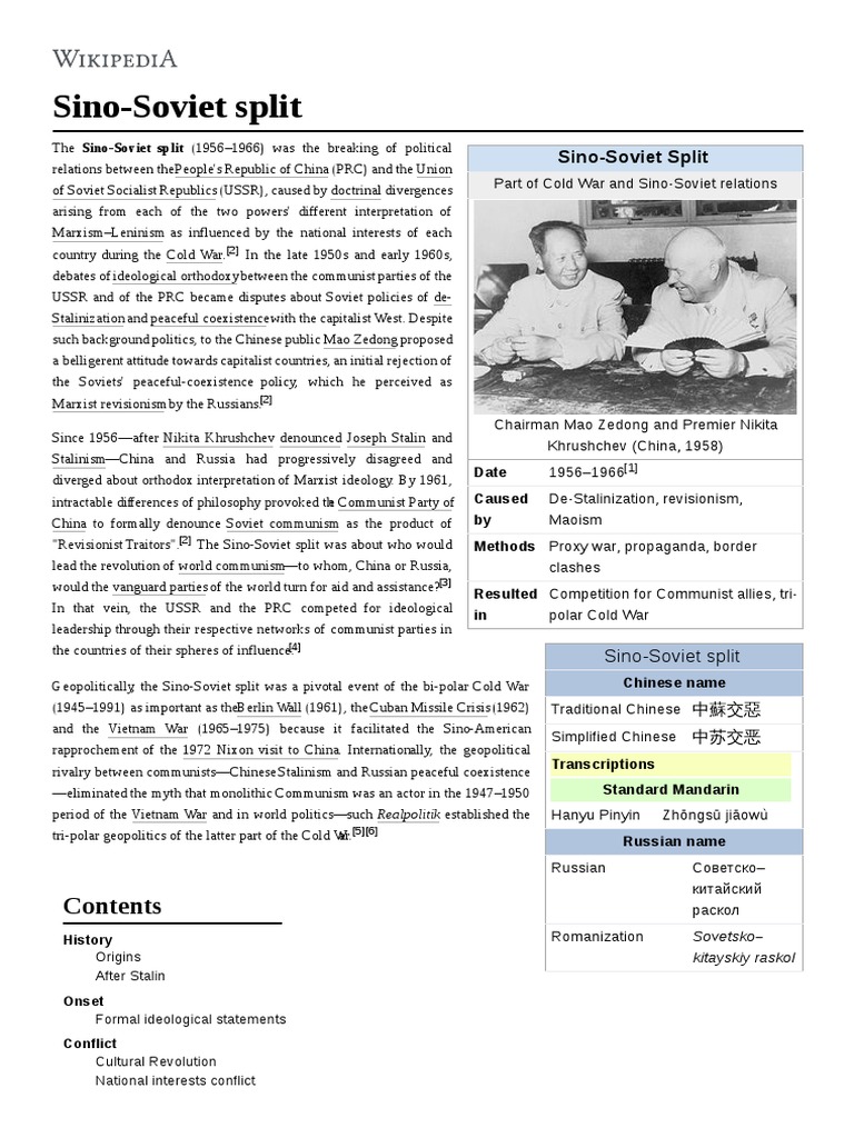 Sino Soviet Split | PDF | Soviet Union | World Politics