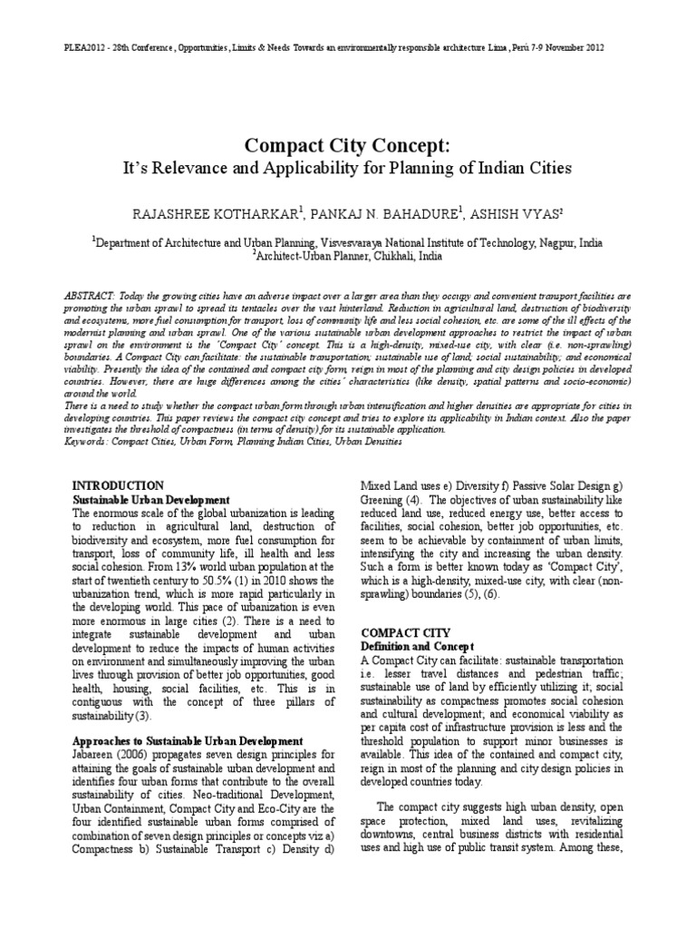 Compact City Concept:: It's Relevance and Applicability For Planning of ...