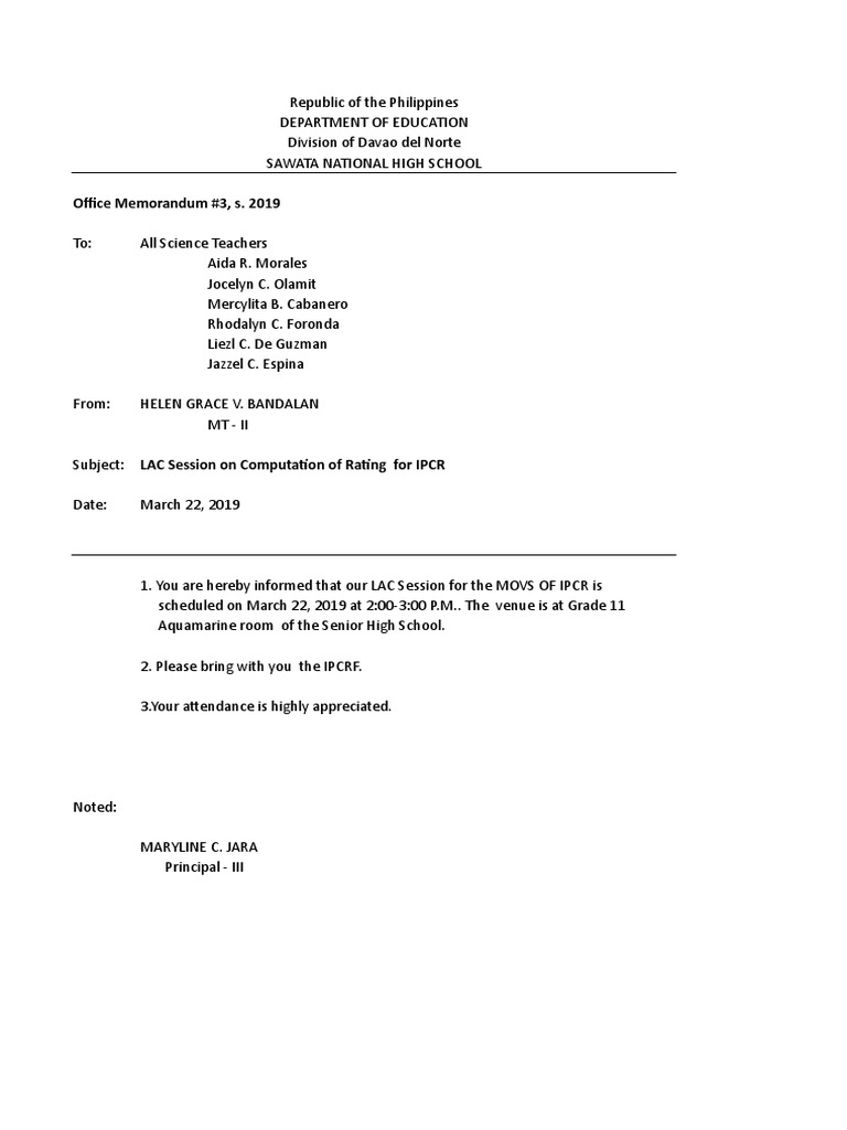 LAC Session Memo for Science Teachers | PDF