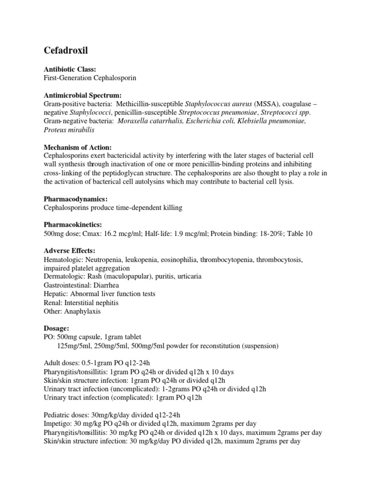 Cefadroxil: Antibiotic Class | PDF | Urinary Tract Infection ...
