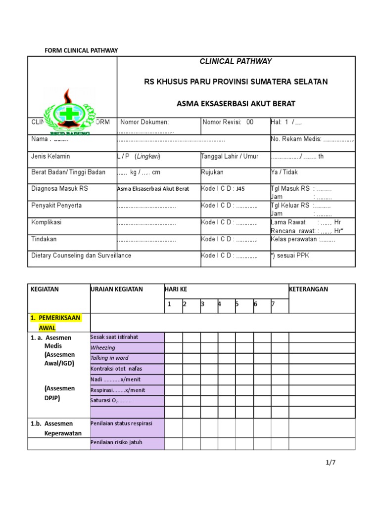 Clinical Pathway Form Asma Rsud Badung Mangusada 01 2017 | PDF