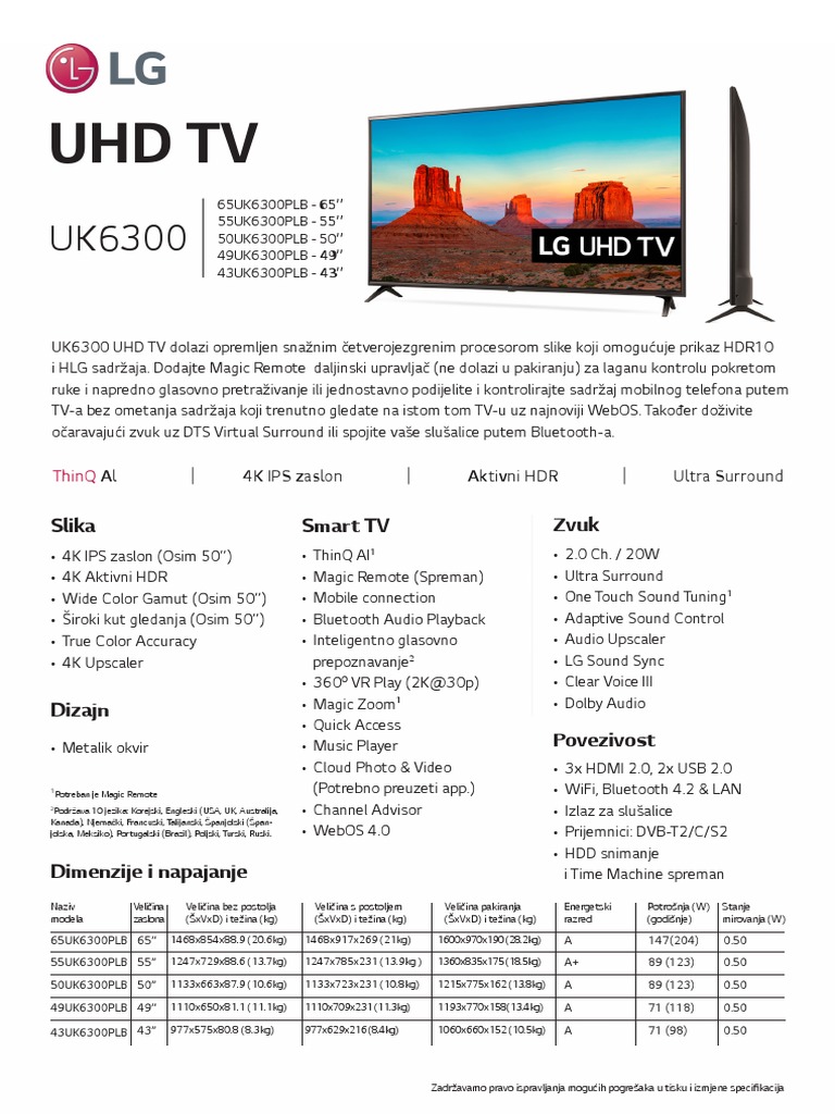 LG - Uhd - Uk6300 | PDF | Filmmaking | Film And Video Technology