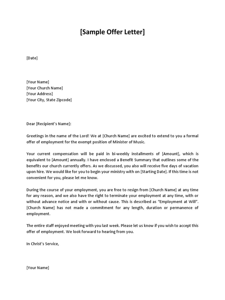 Sample Offer Letter | PDF | Employment | Labor