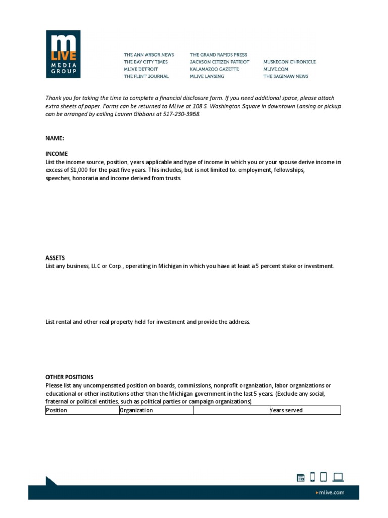 MLive Financial Disclosure Form | PDF