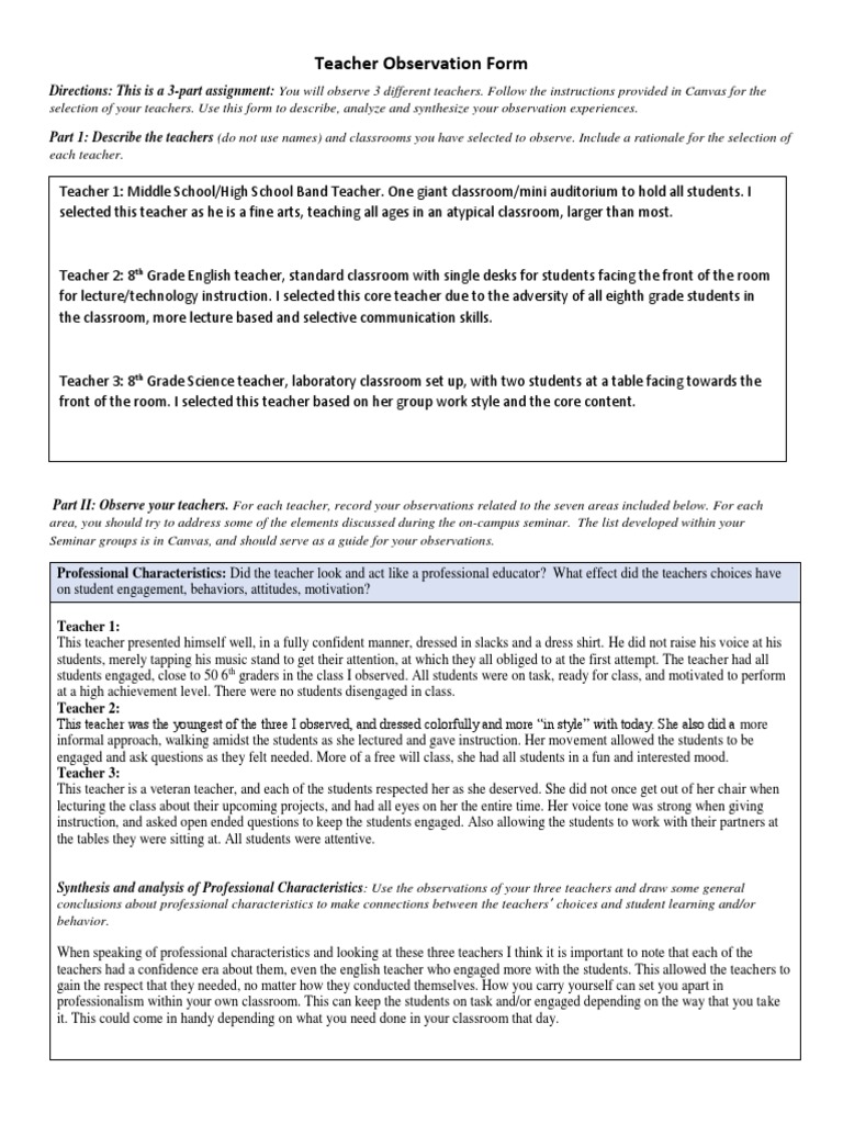 Teacher Observation Form SD | PDF | Classroom Management | Teachers