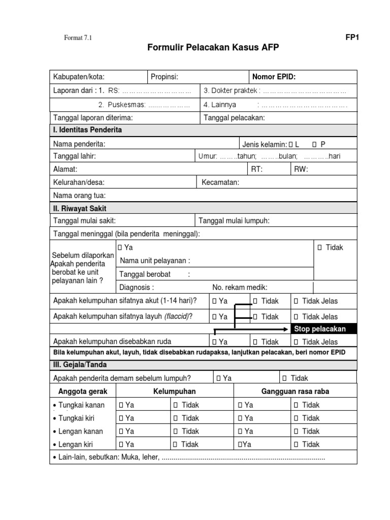 (FP1) Formulir Pelacakan Kasus AFP | PDF