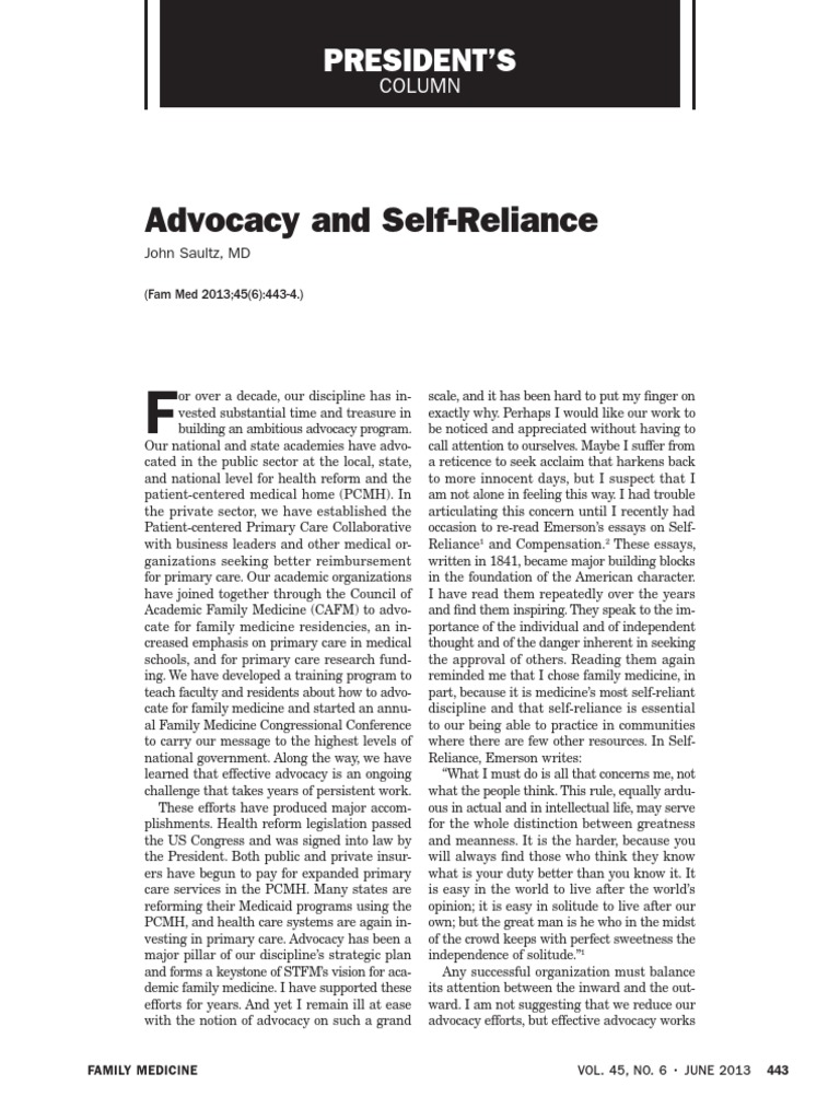 Self Reliance | PDF | Family Medicine | Health Care