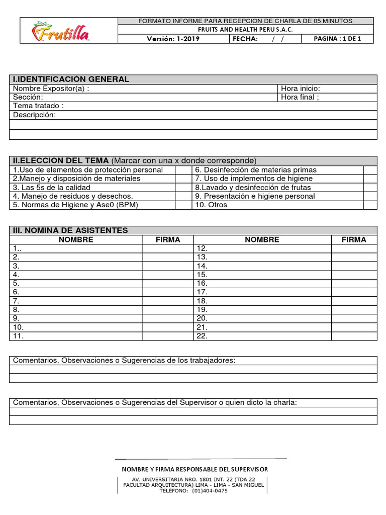 Formato Charla de Los 5 Minutos | PDF