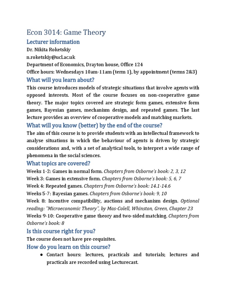 Econ 3014 Game Theory | PDF