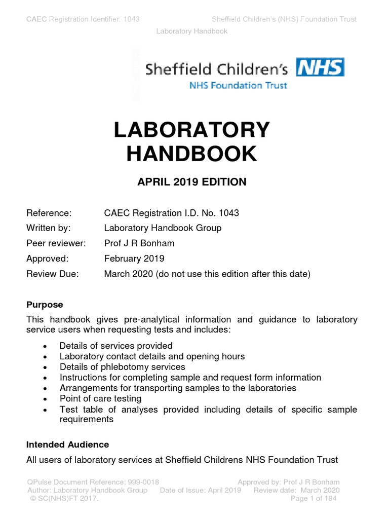 Laboratory Handbook PDF | PDF | Medical Laboratory | Information Security