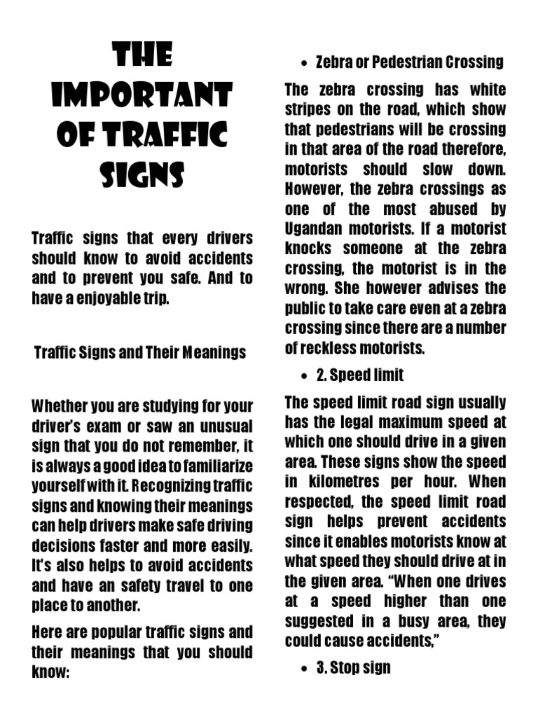 The Important of Traffic Signs | PDF | Traffic | Driving