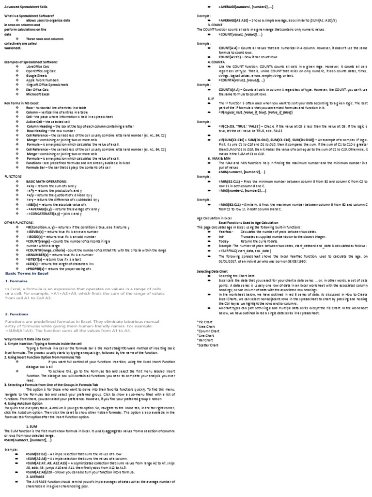 Advanced Excel Functions and Skills | PDF | Spreadsheet | Microsoft Excel