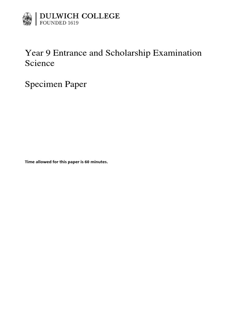 Dulwich College Year 9 Science Specimen Exam Test Paper | PDF | Sodium ...