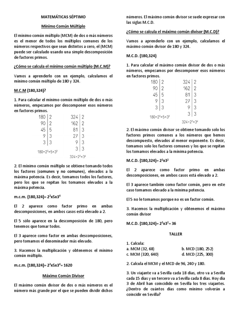 MCM y MCD Septimo | PDF | Notación Matemática | Números