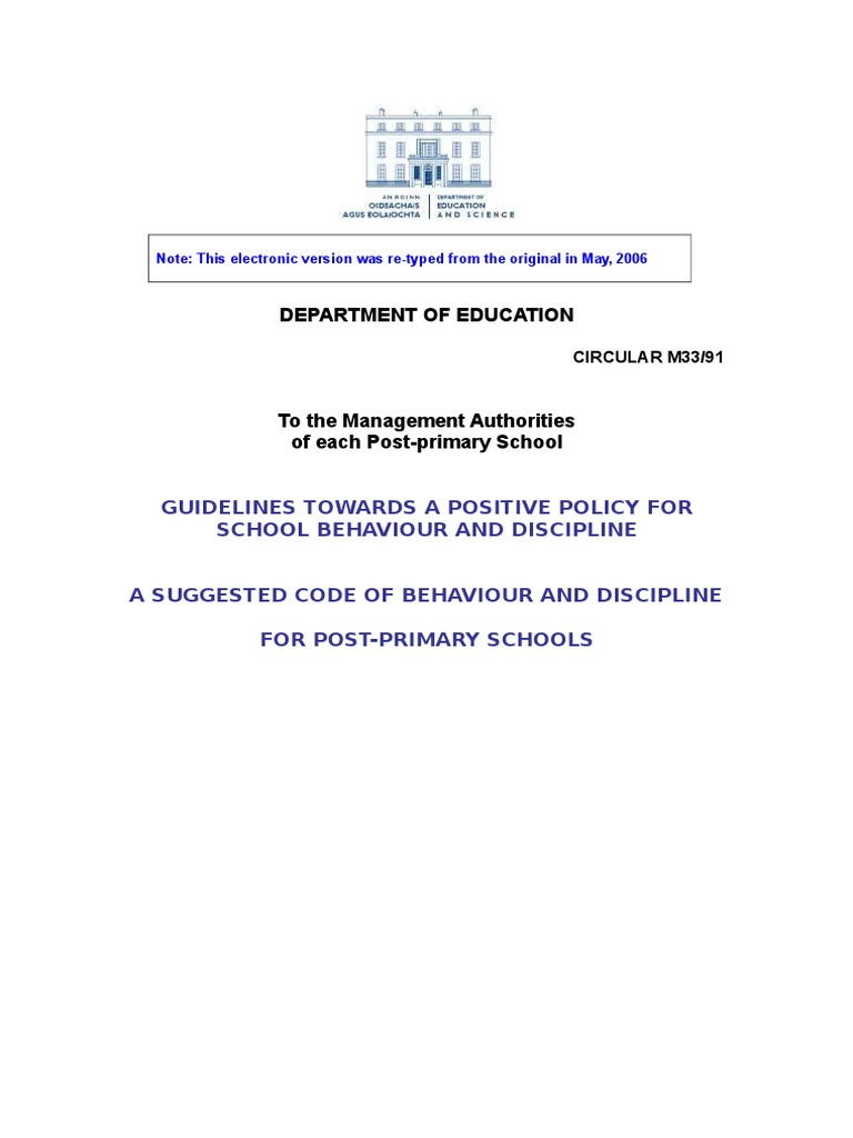 Department of Education: Guidelines Towards A Positive Policy For ...