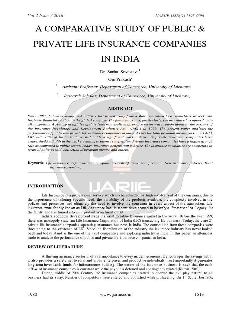 A Comparative Study of Public & Private Life Insurance Companies in ...