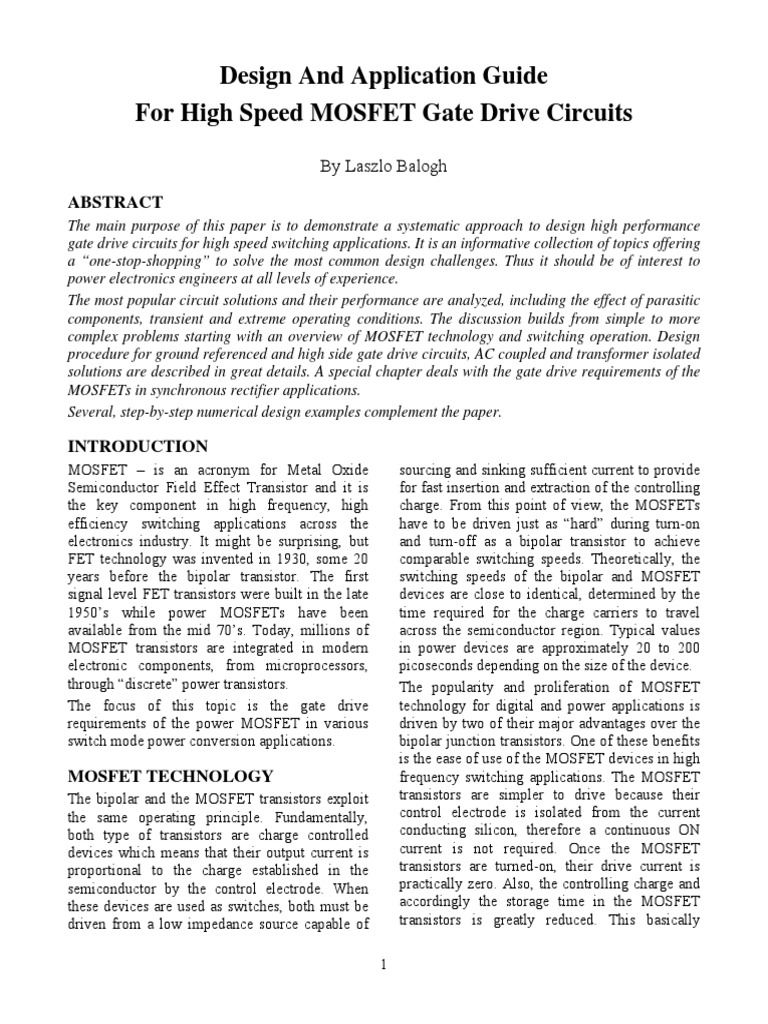 Design and Application Guide For High Speed MOSFET Gate Drive Circuits ...
