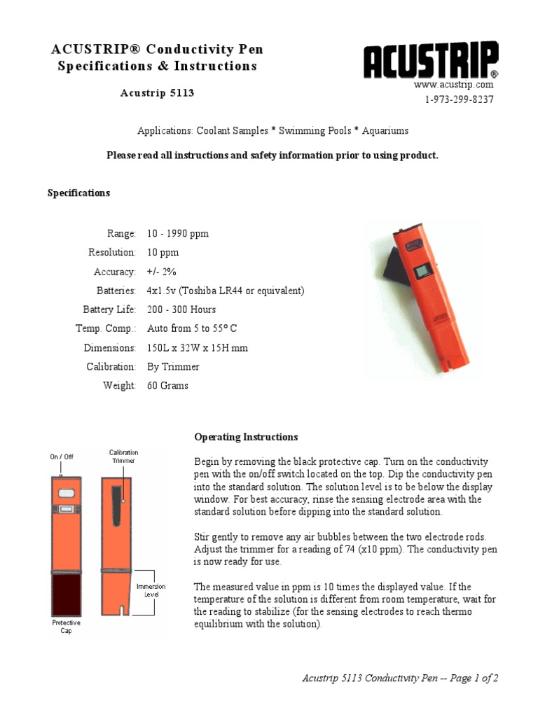 ACUSTRIP® Conductivity Pen Specifications & Instructions | PDF ...