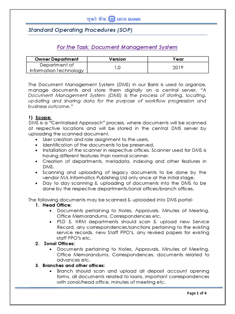 For The Task: Document Management System: Standard Operating Procedures ...