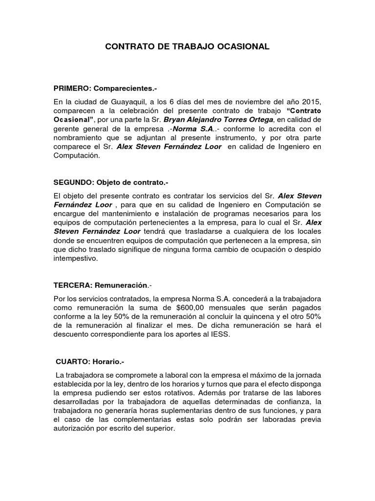 Contrato de Trabajo Ocasional | PDF | Salario | Instituciones sociales