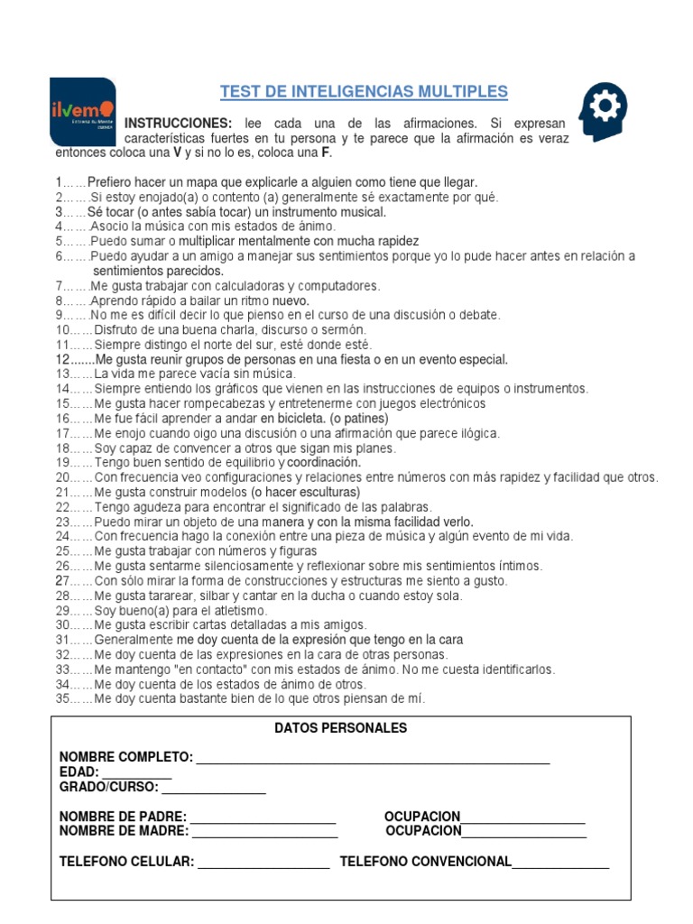 Test Inteligencias Multiples | PDF | Ciencia cognitiva | Cognición