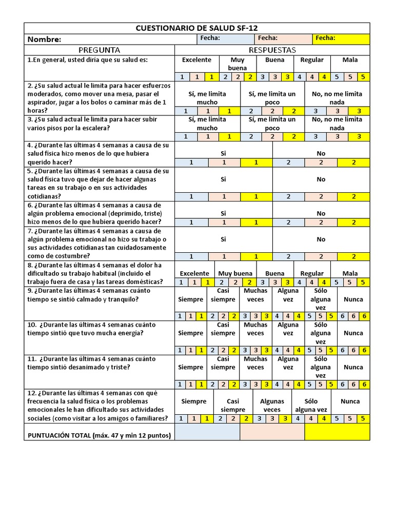 Cuestionario SF 12 | PDF | Ocio | Deportes