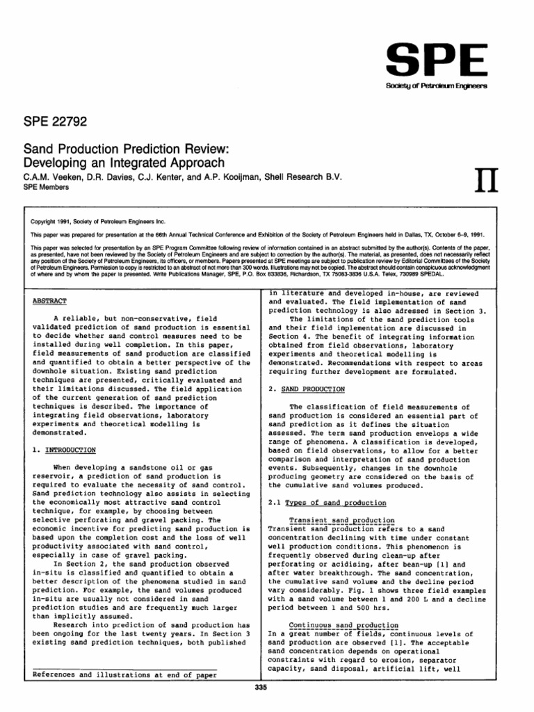 Sand Production Prediction Review - Developing An Integrated Approach ...