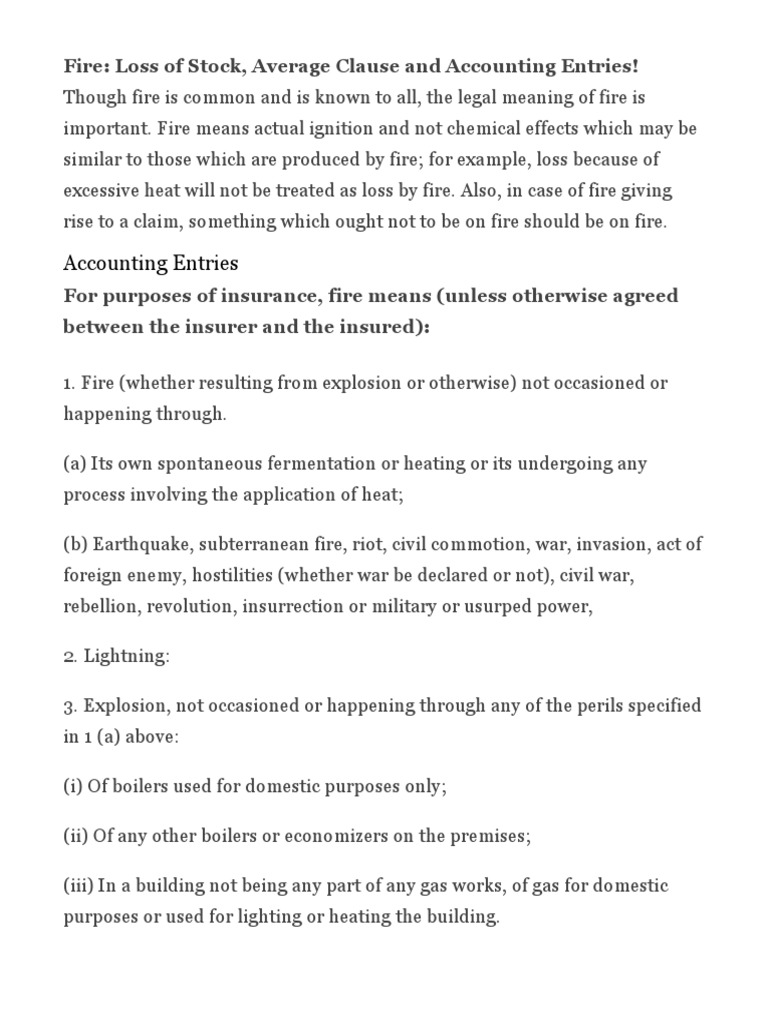 Accounting Entries: Fire: Loss of Stock, Average Clause and Accounting ...