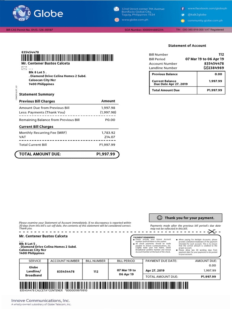 BIR CAS Permit Statement of Account for Calceta | PDF | Payments ...